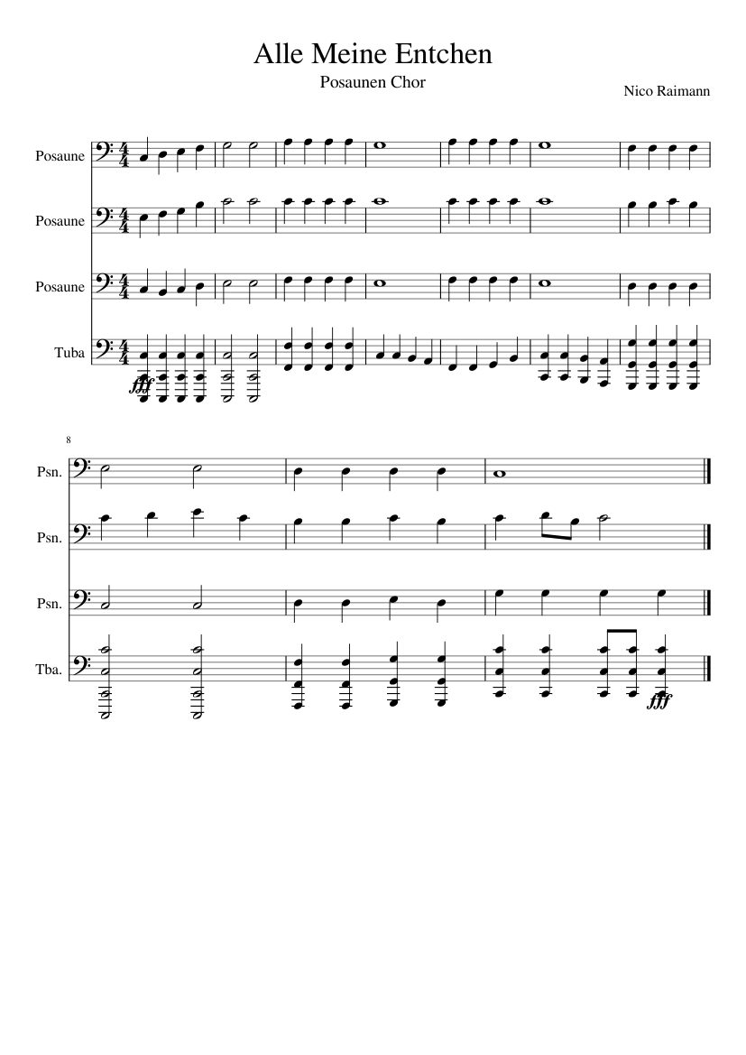 Alle Meine Entchen Sheet music for Trombone, Tuba (Mixed Quartet ...