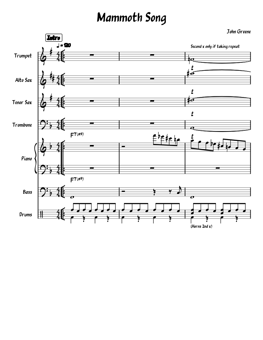 Mammoth Song Sheet music for Piano, Trumpet (In B Flat), Trombone, Drum ...