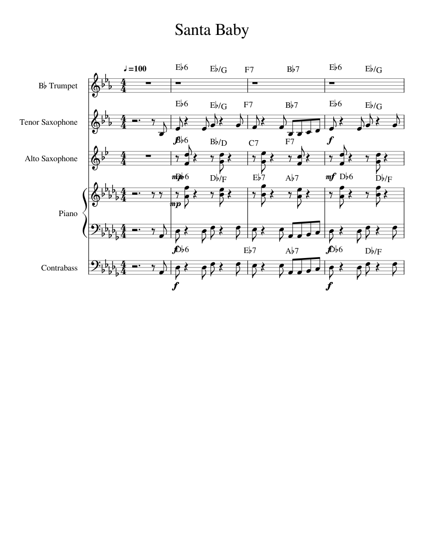 Santa Baby Sheet music for Piano, Saxophone alto, Saxophone tenor ...