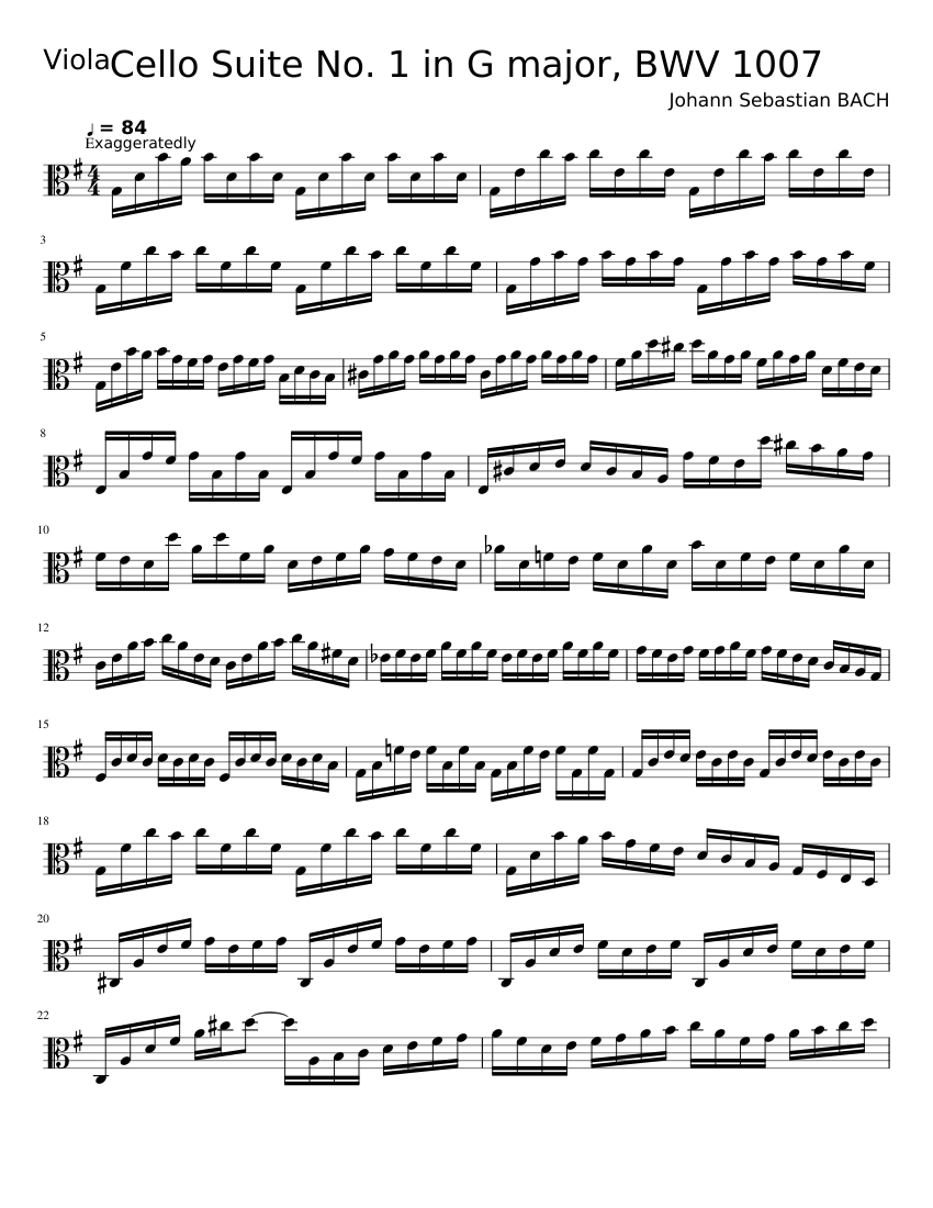 Cello Suite No. 1 in G major, BWV 1007 Sheet Music for Viola (Solo ...