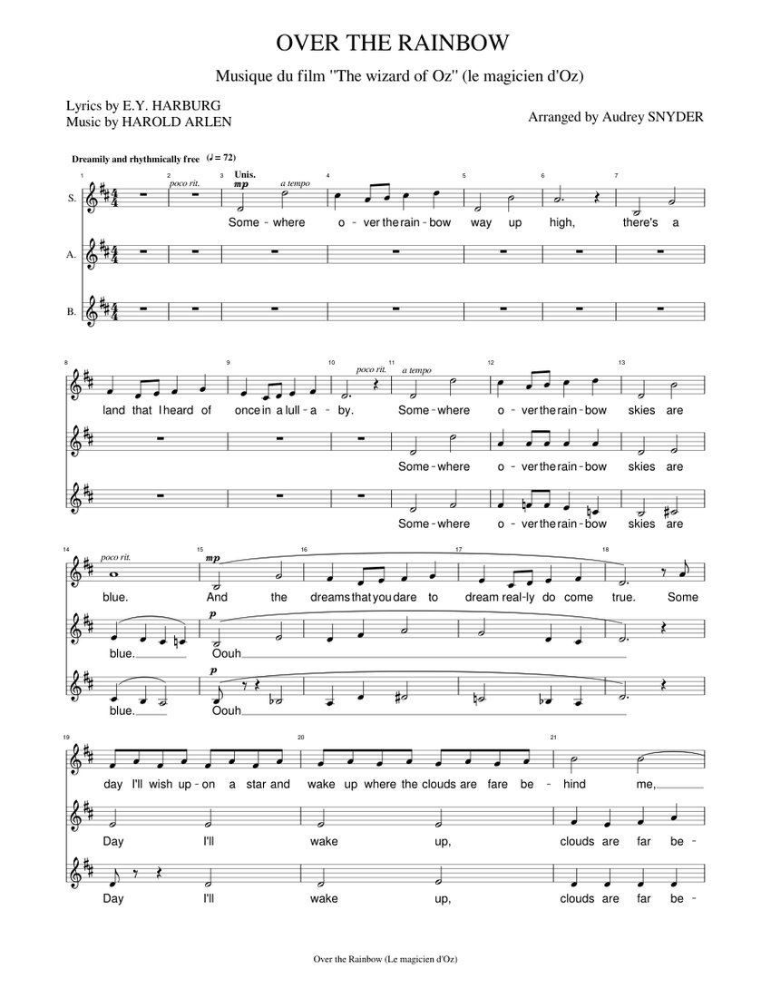 Over the Rainbow - Harold Arlen Sheet music for Soprano, Alto, Baritone ...