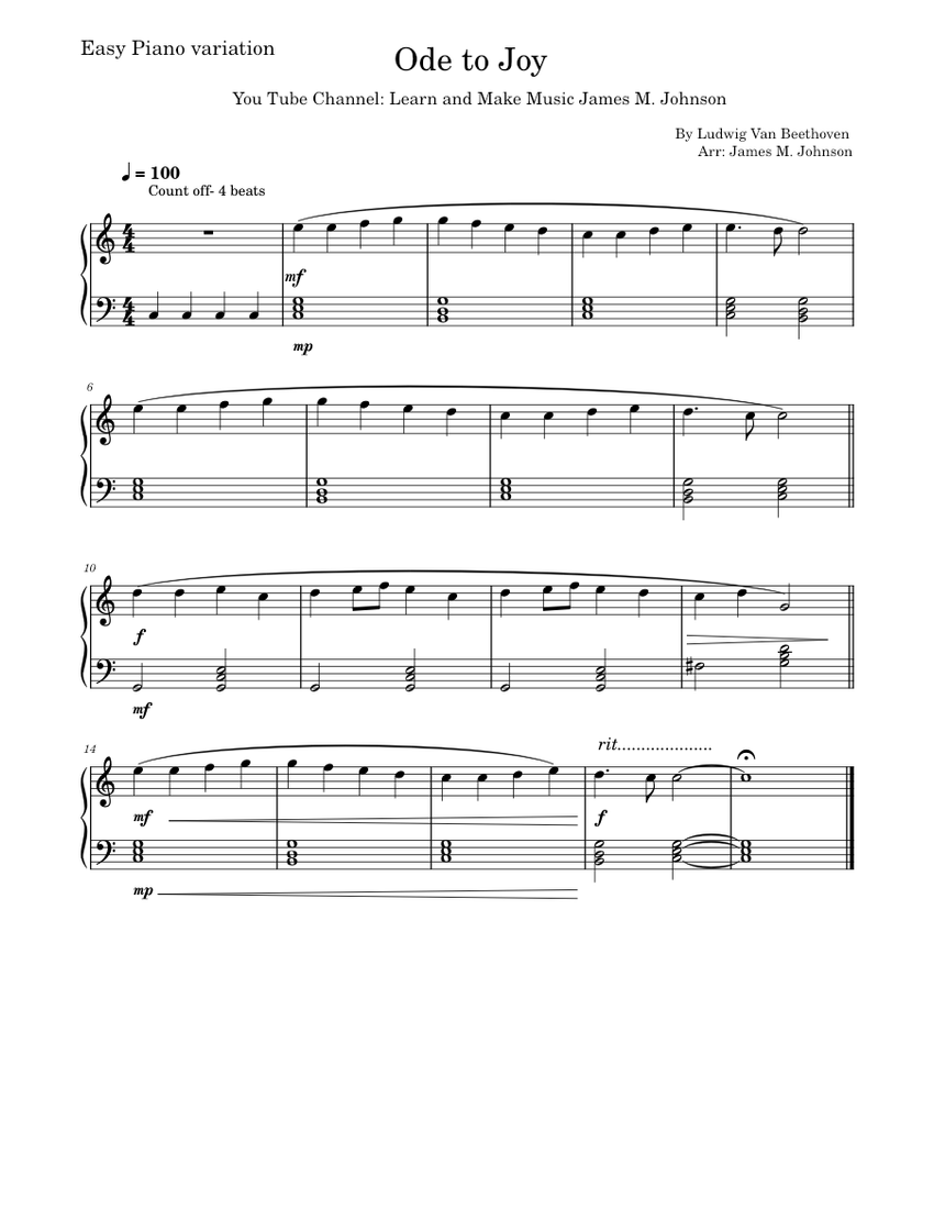 Beginner piano easy version Ode to Joy – Ludwig van Beethoven Sheet ...