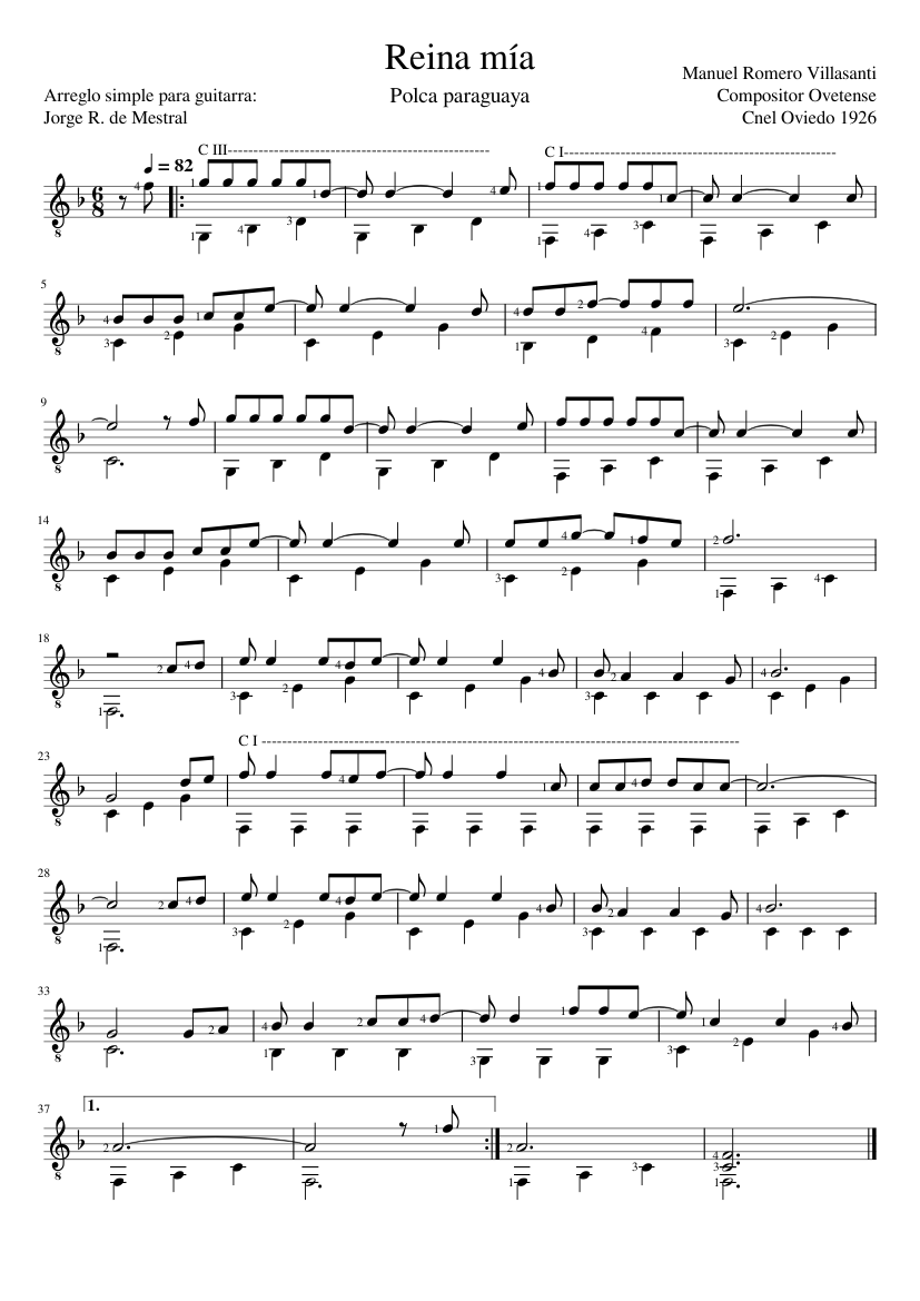 Reina mía Manuel Romero Villasanti Sheet music for Guitar (Solo ...