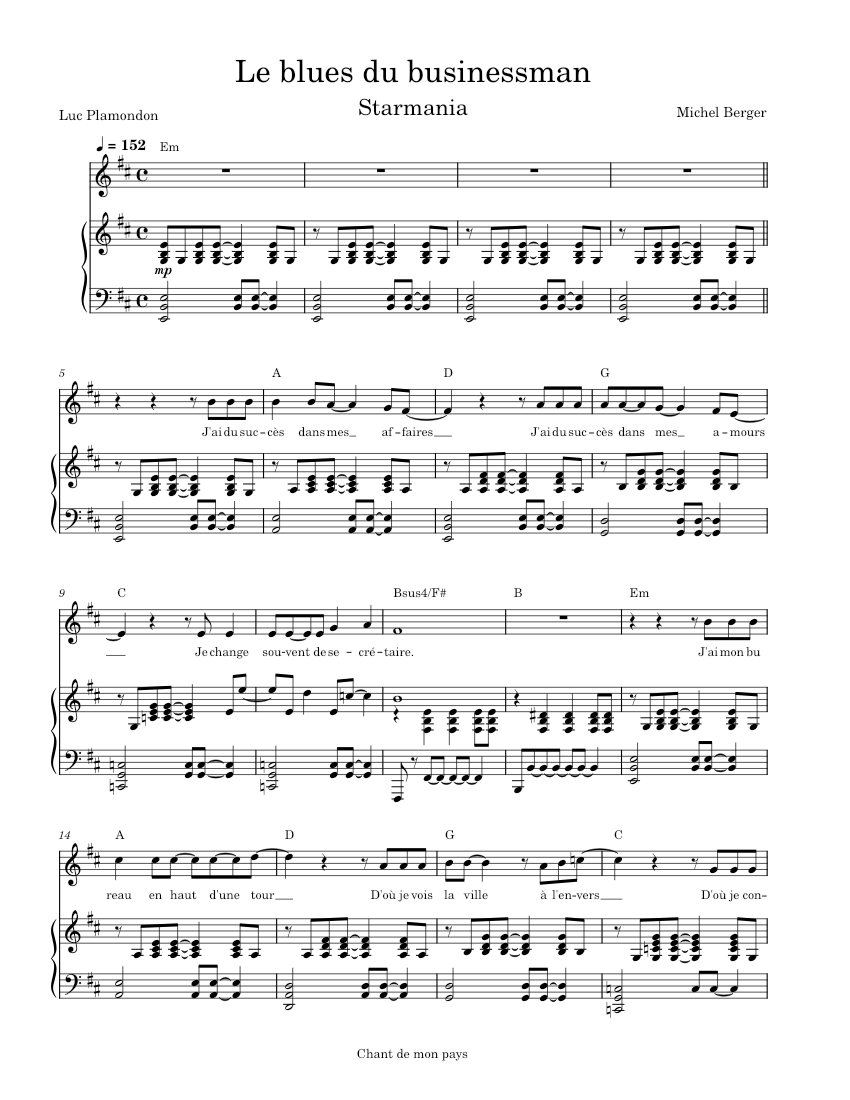 Starmania Le Blues Du Businessman – Michel Berger Luc Plamondon - Le ...