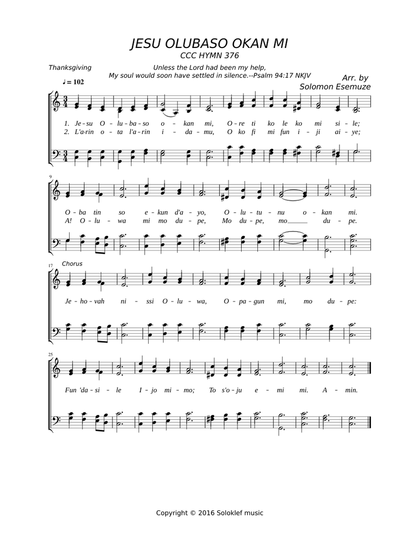 JESU OLUBASO OKAN MI Sheet music for Vocals (SATB) | Musescore.com