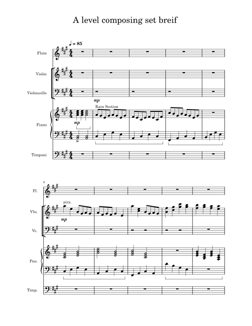 A level composing set breif Sheet music for Piano, Flute, Timpani ...