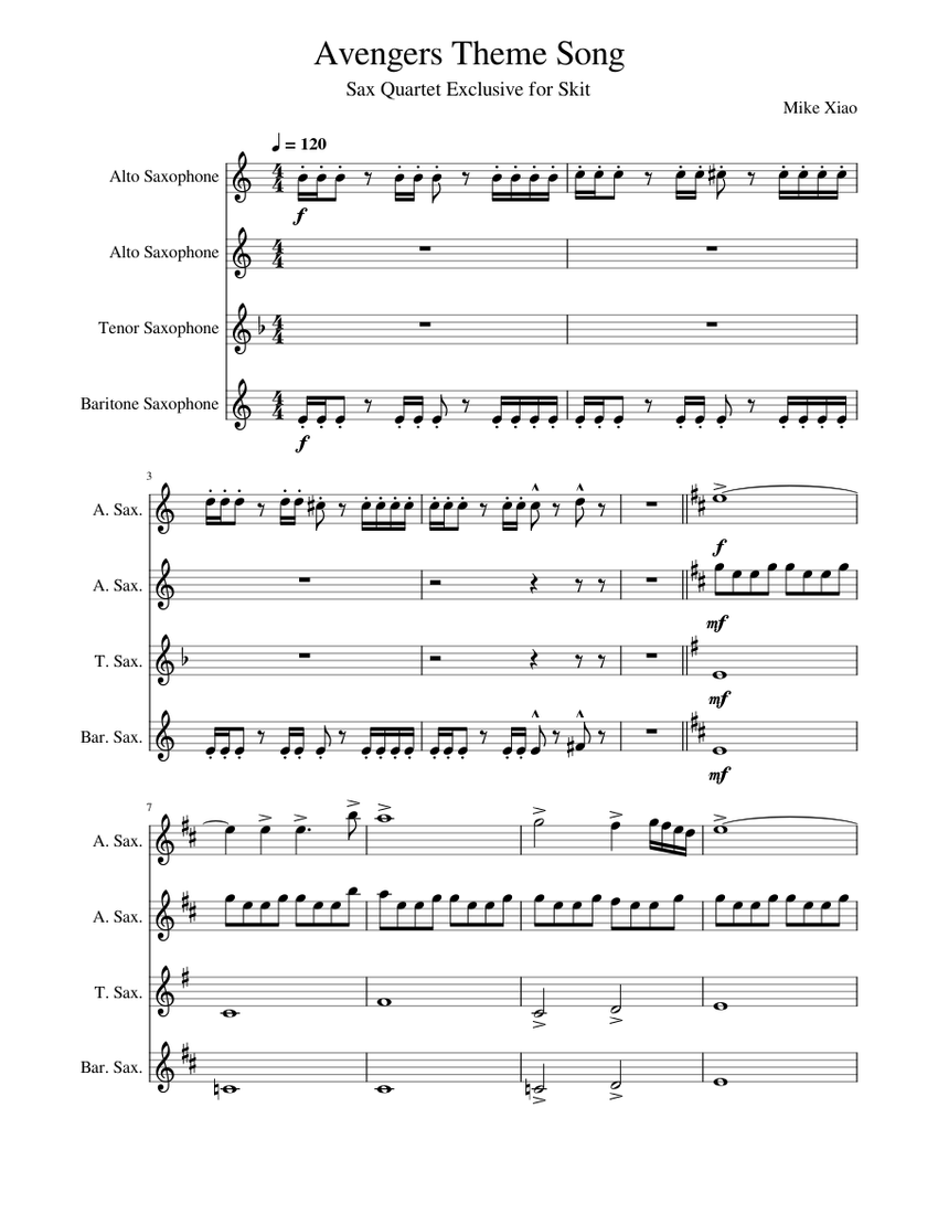 Avengers Theme Song Sheet music for Saxophone alto, Saxophone tenor ...