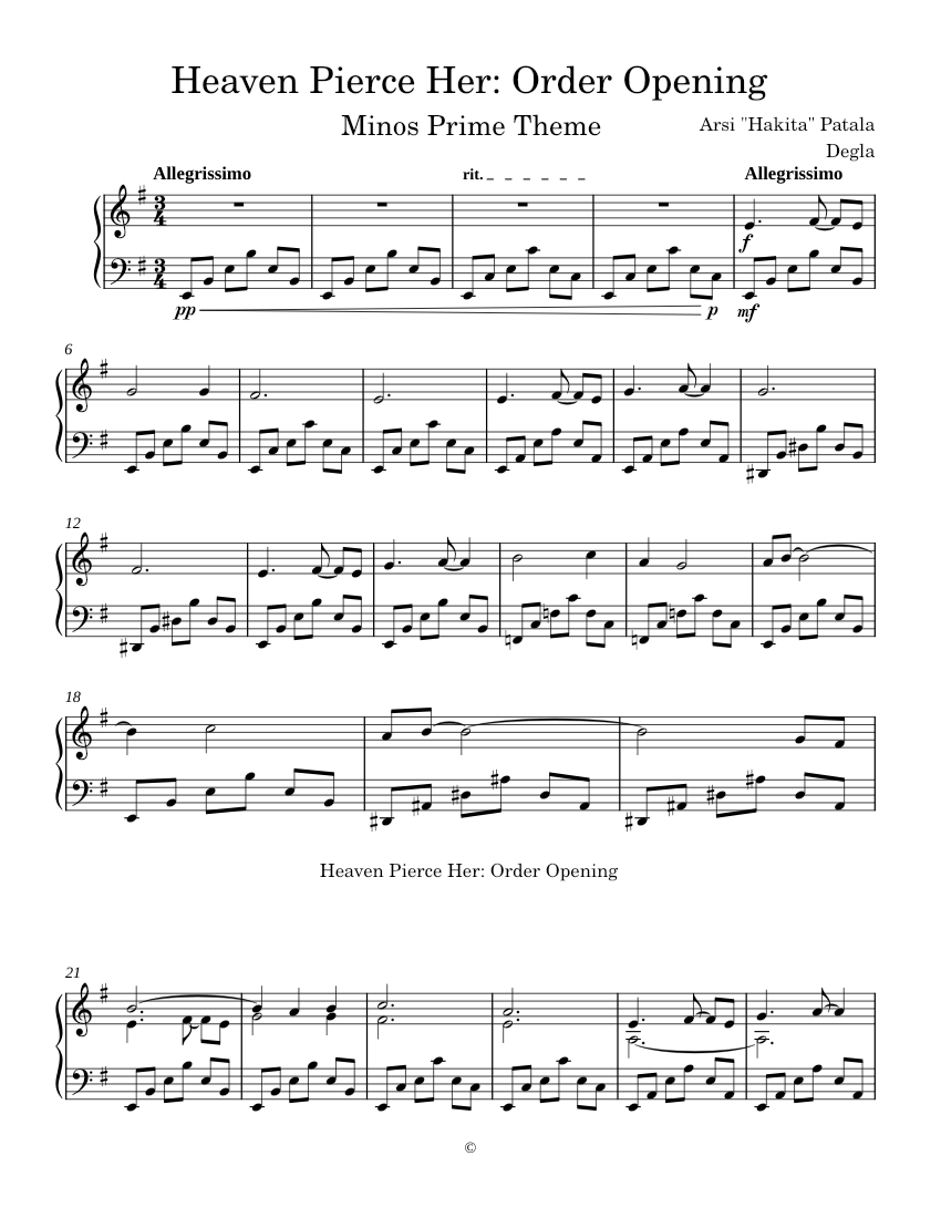 ORDER (ULTRAKILL P-1 Theme #2) - Heaven Pierce Her Sheet Music for ...