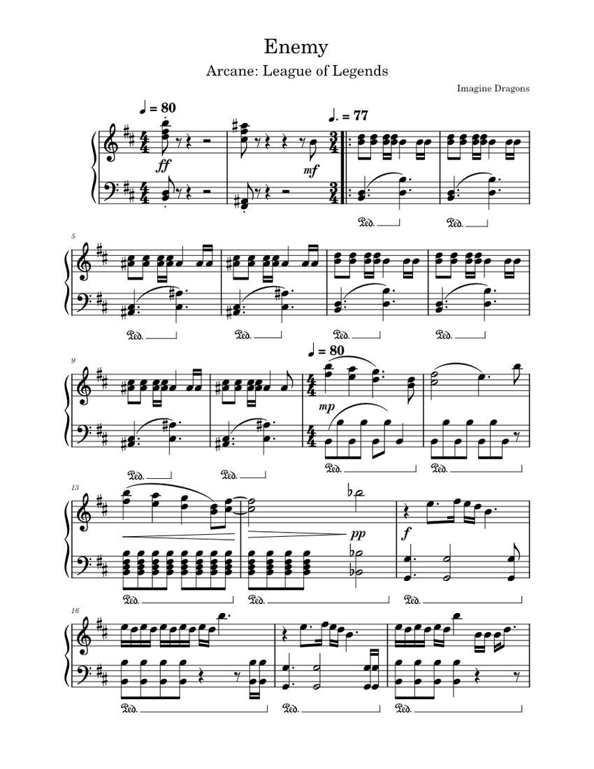 Enemy – Imagine Dragons Sheet music for Piano (Solo) | Musescore.com