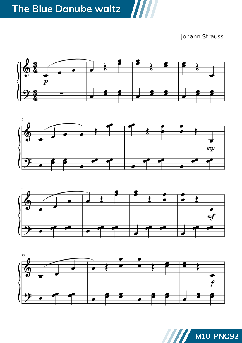 The blue danube waltz – Johann Strauss Jr. C92 The Blue Danube Waltz Sheet music for Piano (Solo ...