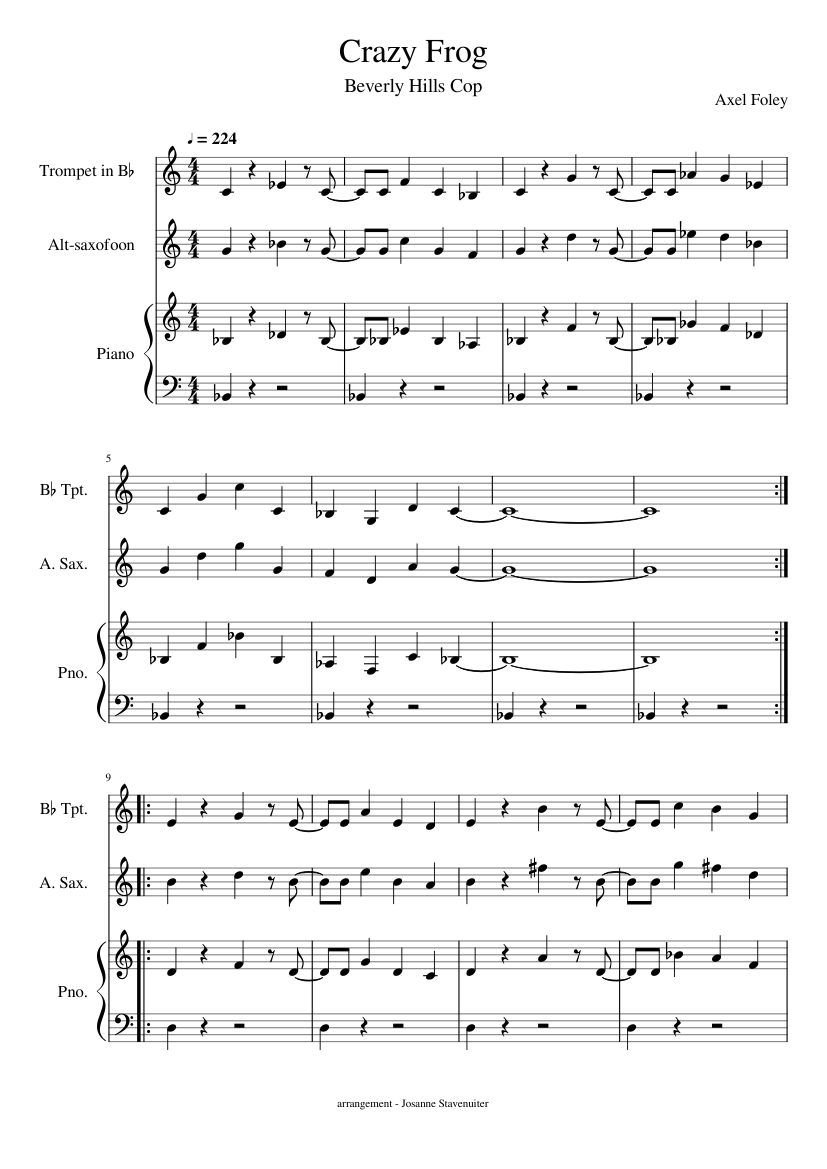 Crazy Frog trompet en alt saxofoon Sheet Music for Piano, Saxophone ...