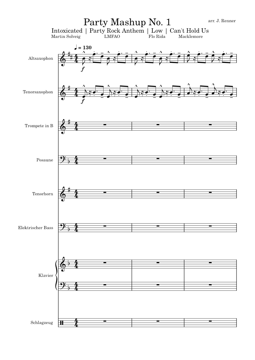 Party Mashup No.1 Sheet music for Piano, Trombone, Saxophone alto ...
