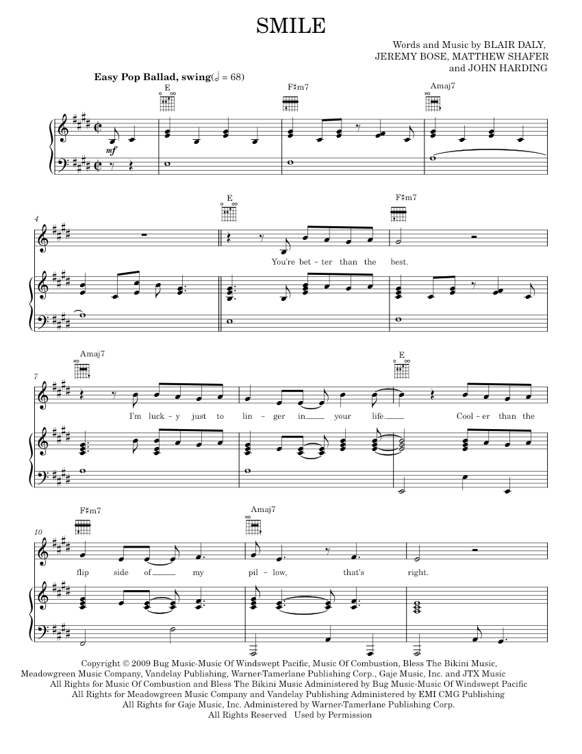 smile Sheet music for Piano, Vocals by Uncle Kracker Official ...