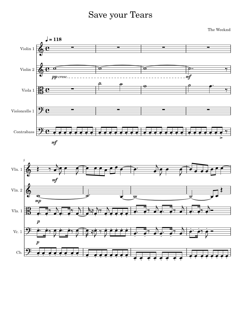 Save your tears – The Weeknd Save your Tears Sheet music for Contrabass ...