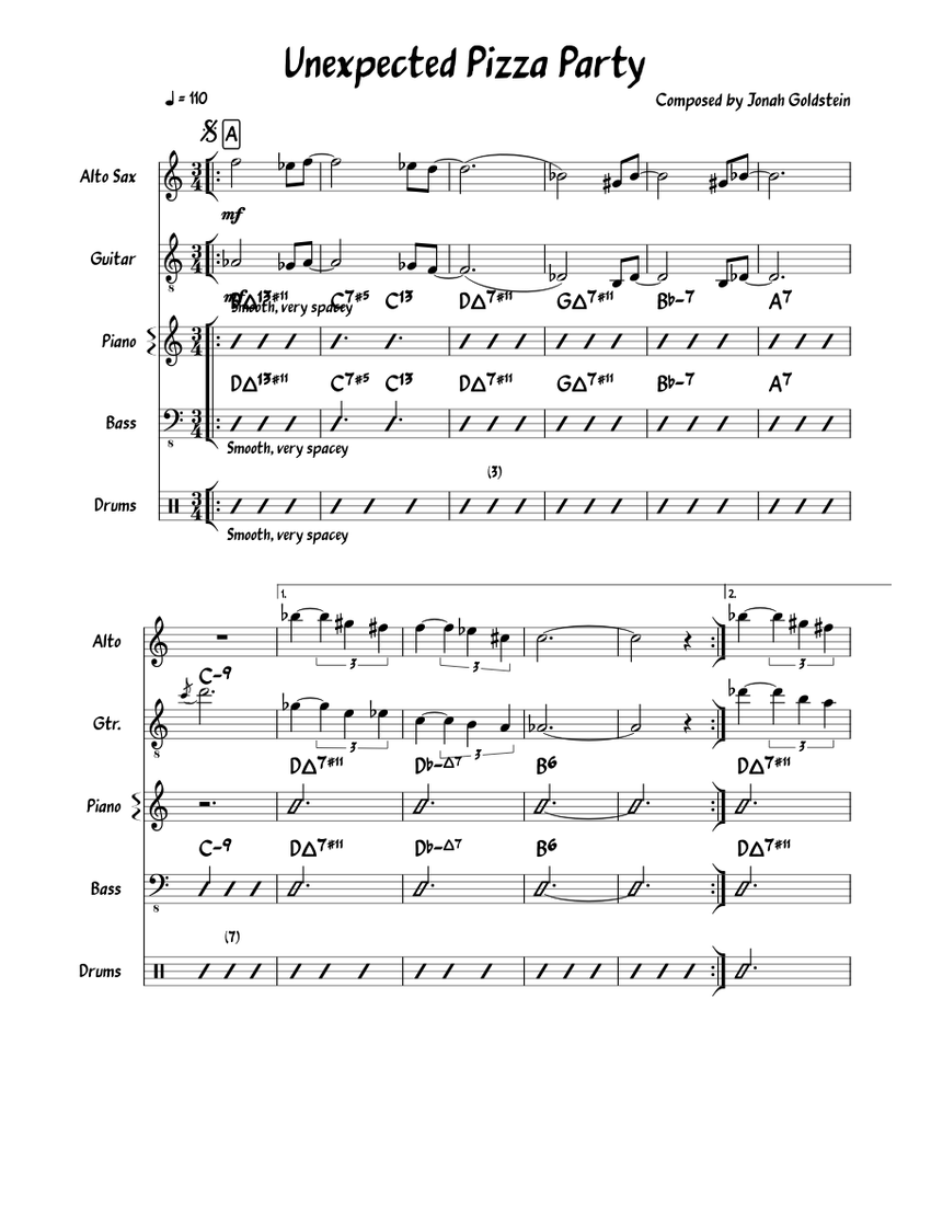 Unexpected Pizza Party Sheet music for Piano, Trombone, Saxophone alto ...