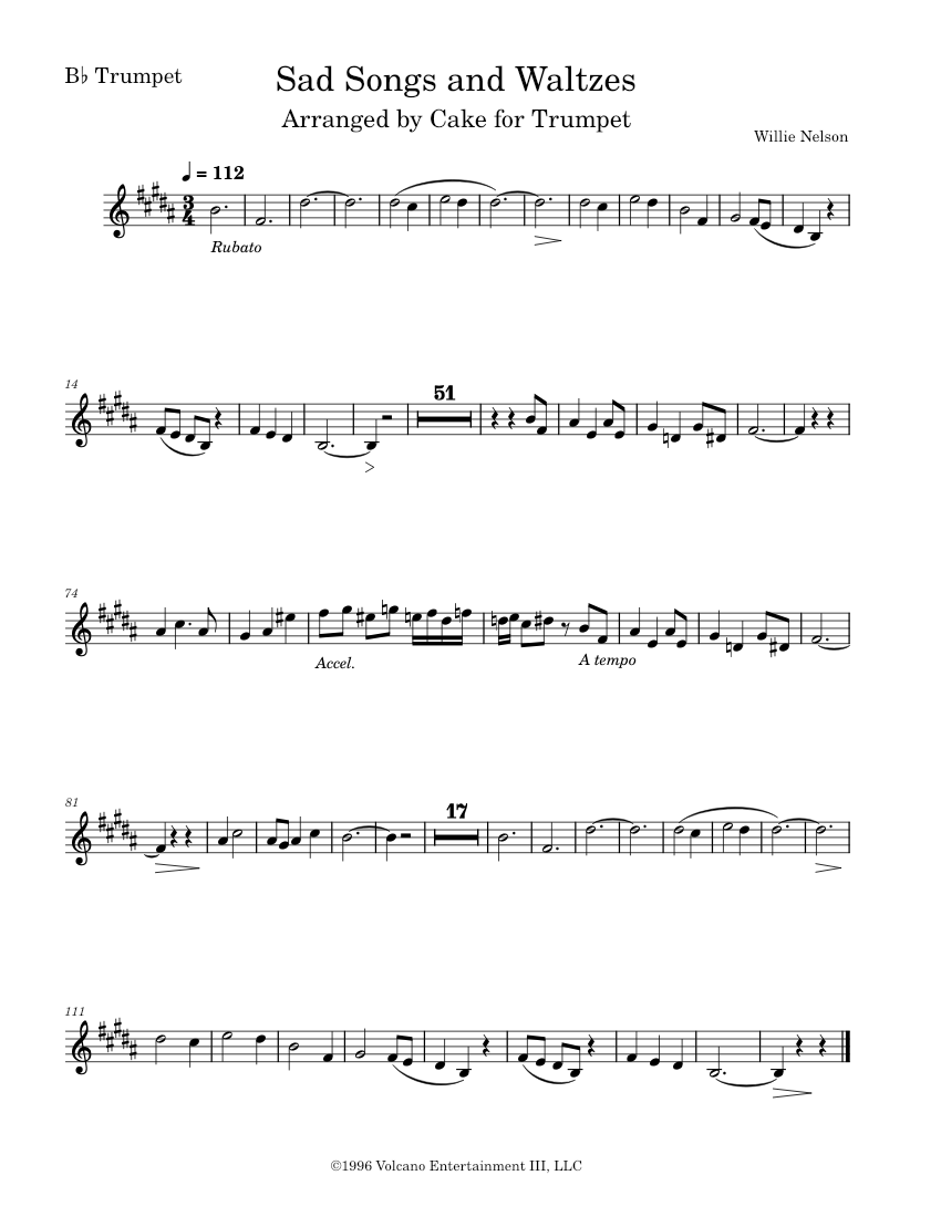 Sad songs and waltzes – CAKE Trumpet Piece Sheet music for Trumpet ...