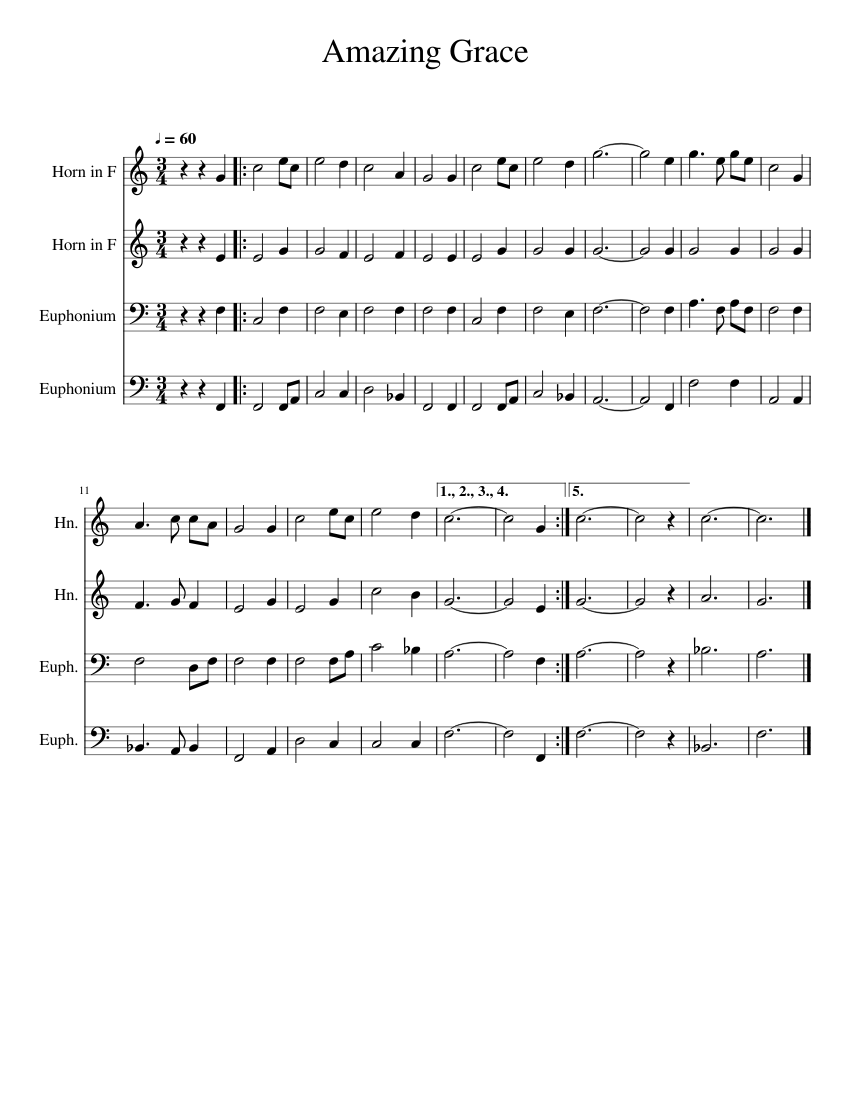 Amazing Grace - Mixed Brass Quartet Sheet music for Euphonium, French ...