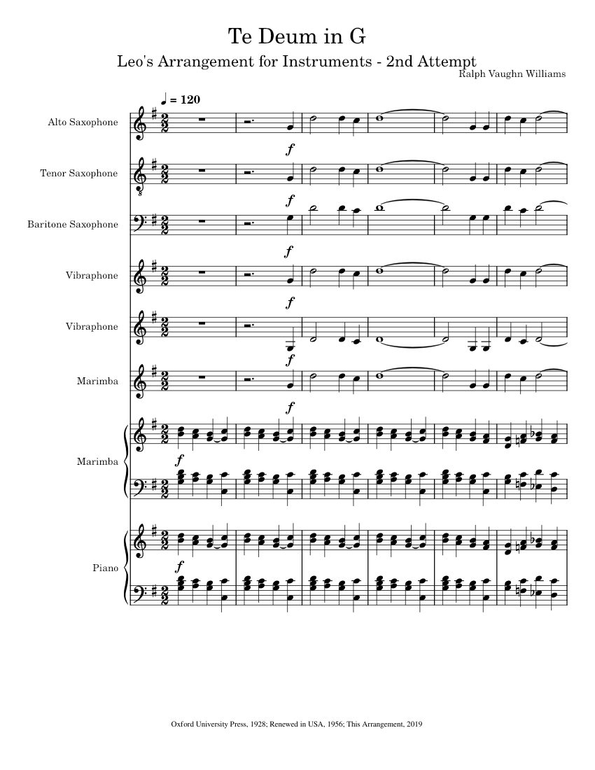 Te Deum in G for Instruments (2nd Version) Sheet music for Piano, Saxophone alto, Saxophone ...