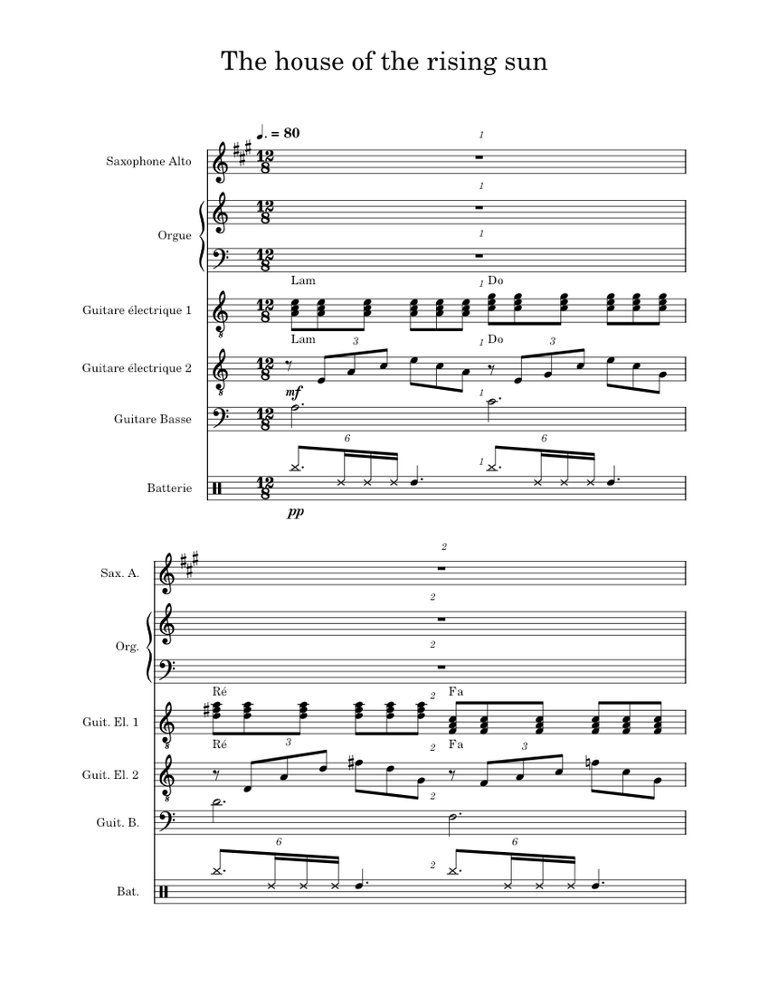 The house of the rising sun Sheet music for Organ, Saxophone alto ...