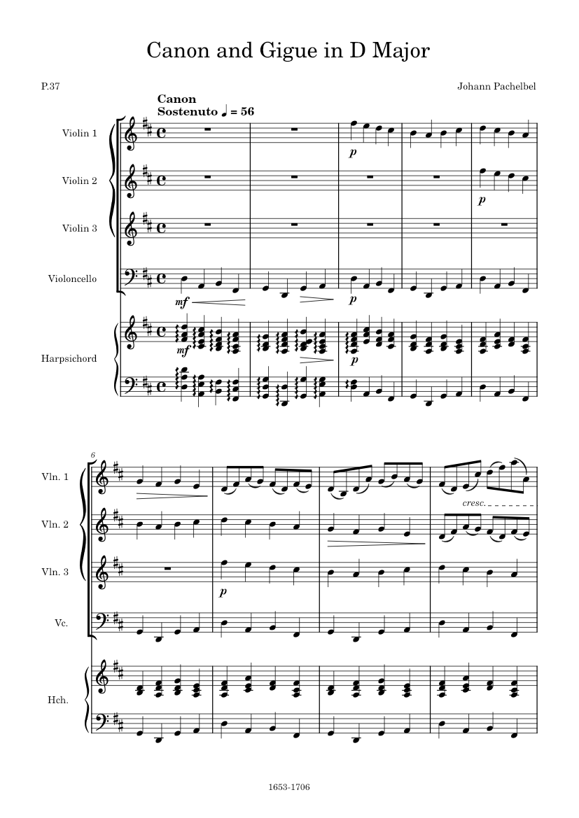 Canon and Gigue in D major, P.37 – Johann Pachelbel Sheet music for ...
