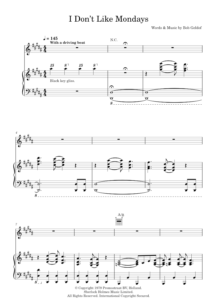 Play Official version of I Don't Like Mondays sheet music by The ...