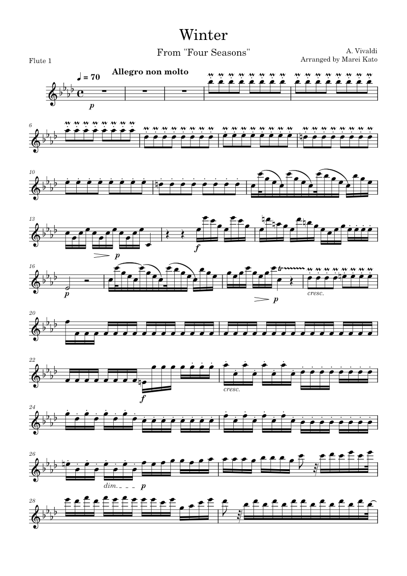 The Four Seasons - Winter – Antonio Vivaldi Sheet Music for Flute (Solo ...