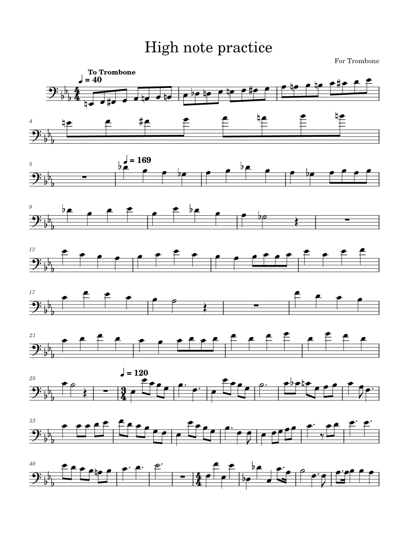 High note and tone practice | Intermediate Trombone Sheet music for Piano (Solo) | Musescore.com