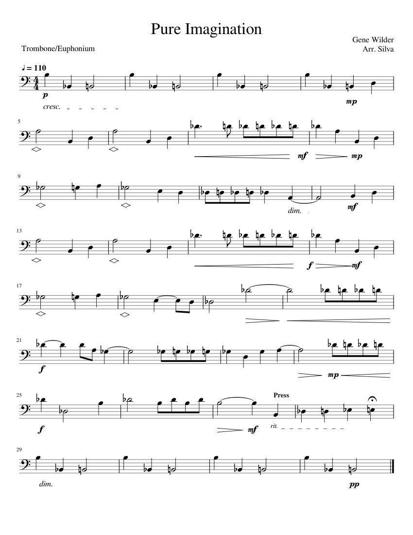 Pure Imagination Sheet music for Trombone tenor (Solo) | Musescore.com