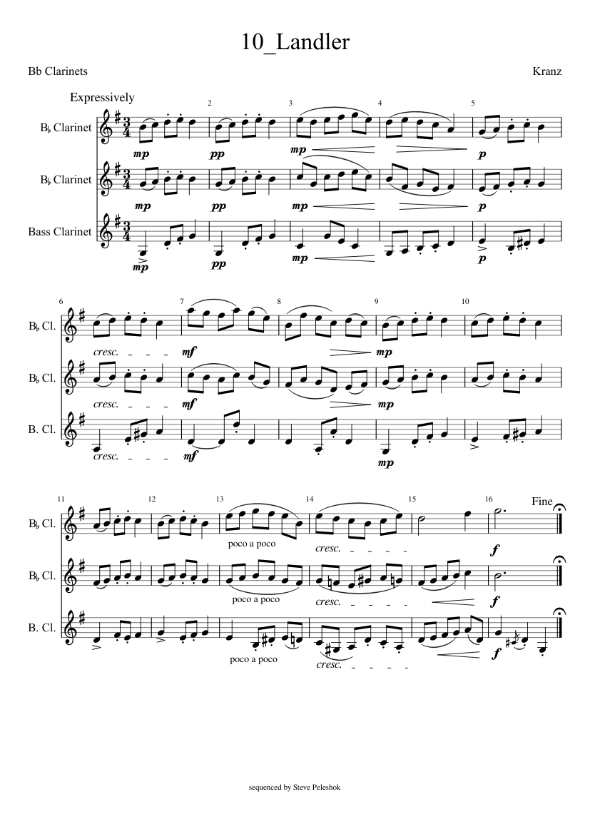 10_Landler Sheet music for Clarinet bass, Woodwinds (other) (Mixed Trio ...