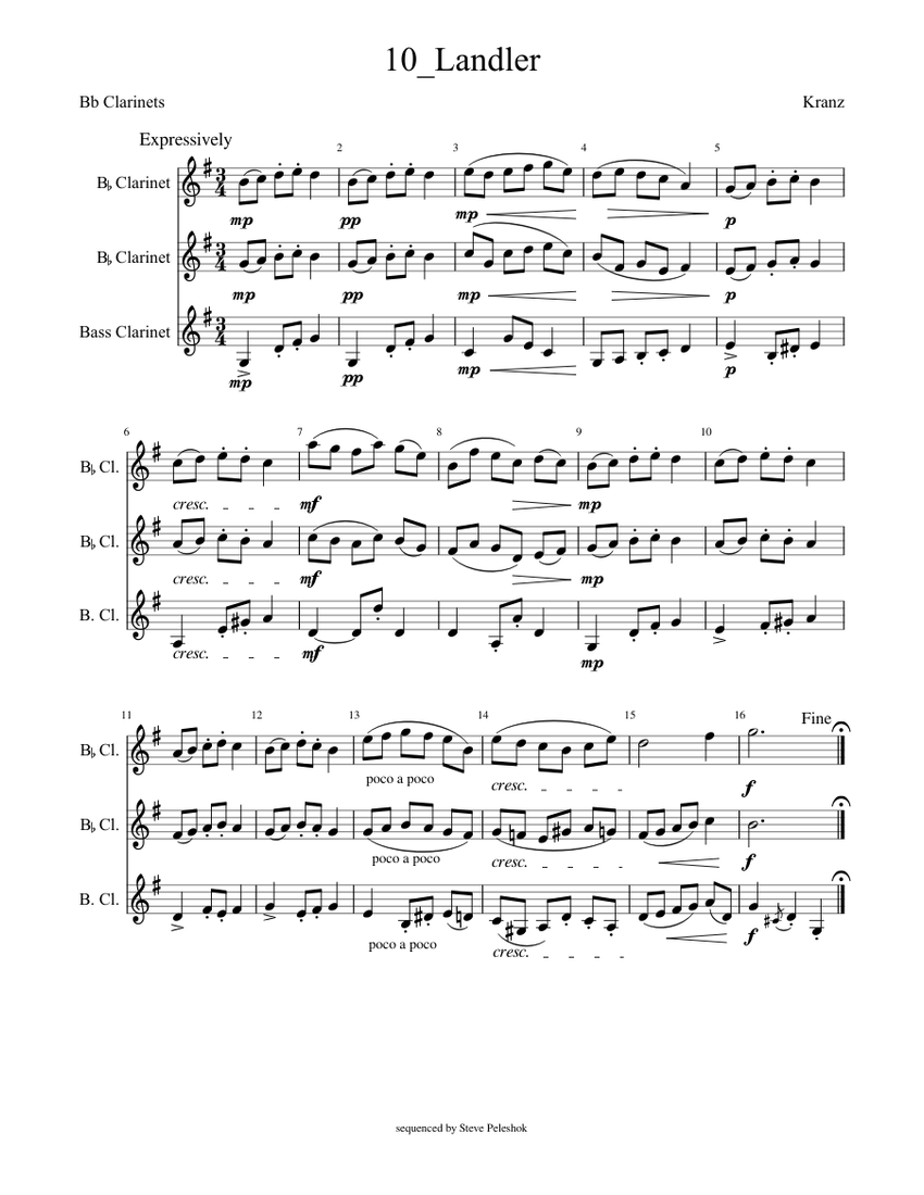 10_Landler Sheet music for Clarinet bass, Woodwinds (other) (Mixed Trio ...