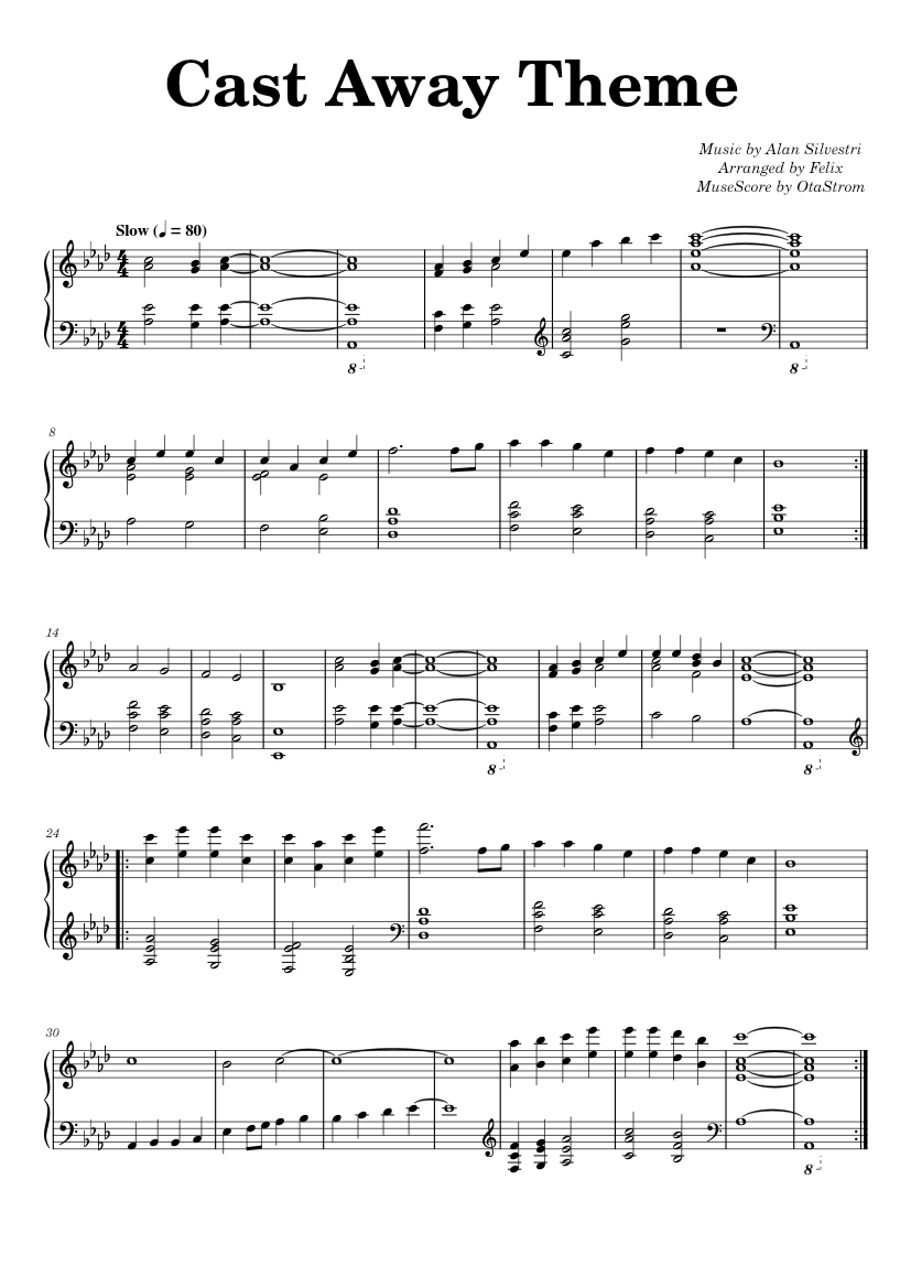 Cast Away Theme Sheet Music for Piano (Solo) Easy | MuseScore.com