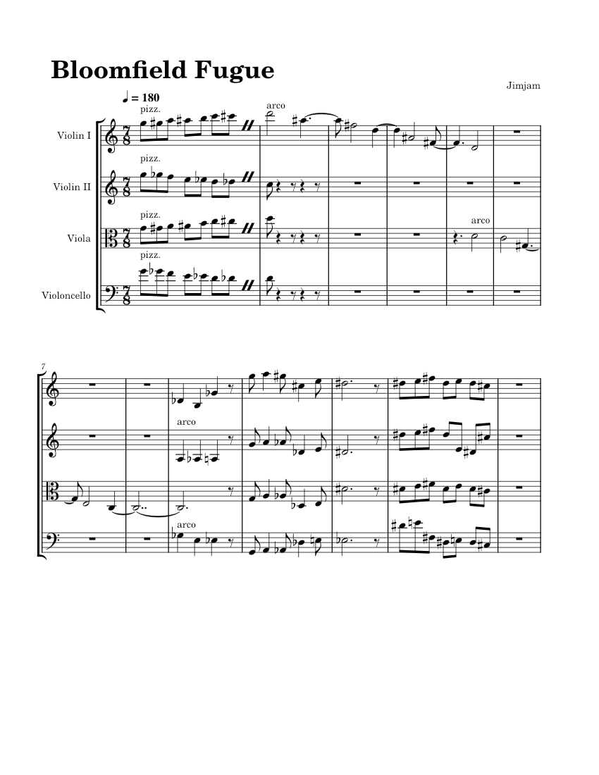 Bloomfield Fugue Sheet music for Violin, Viola, Cello (String Quartet ...