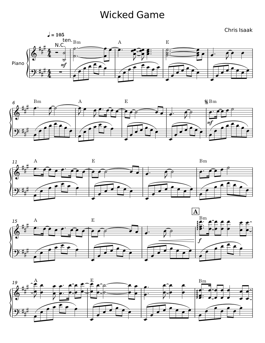 Wicked game - Chris Isaak Sheet Music with Chords for Piano (Solo ...