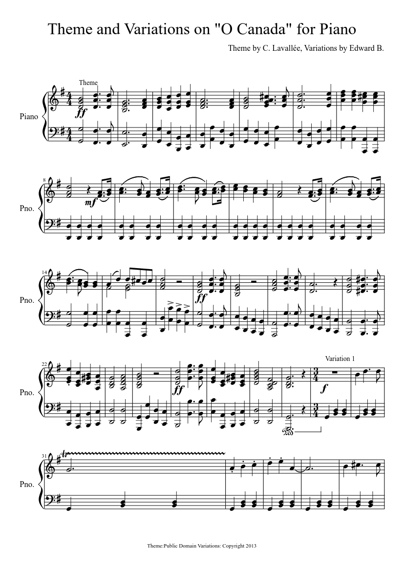 Theme and Variations on O Canada for Piano (WIP) Sheet music for Piano ...