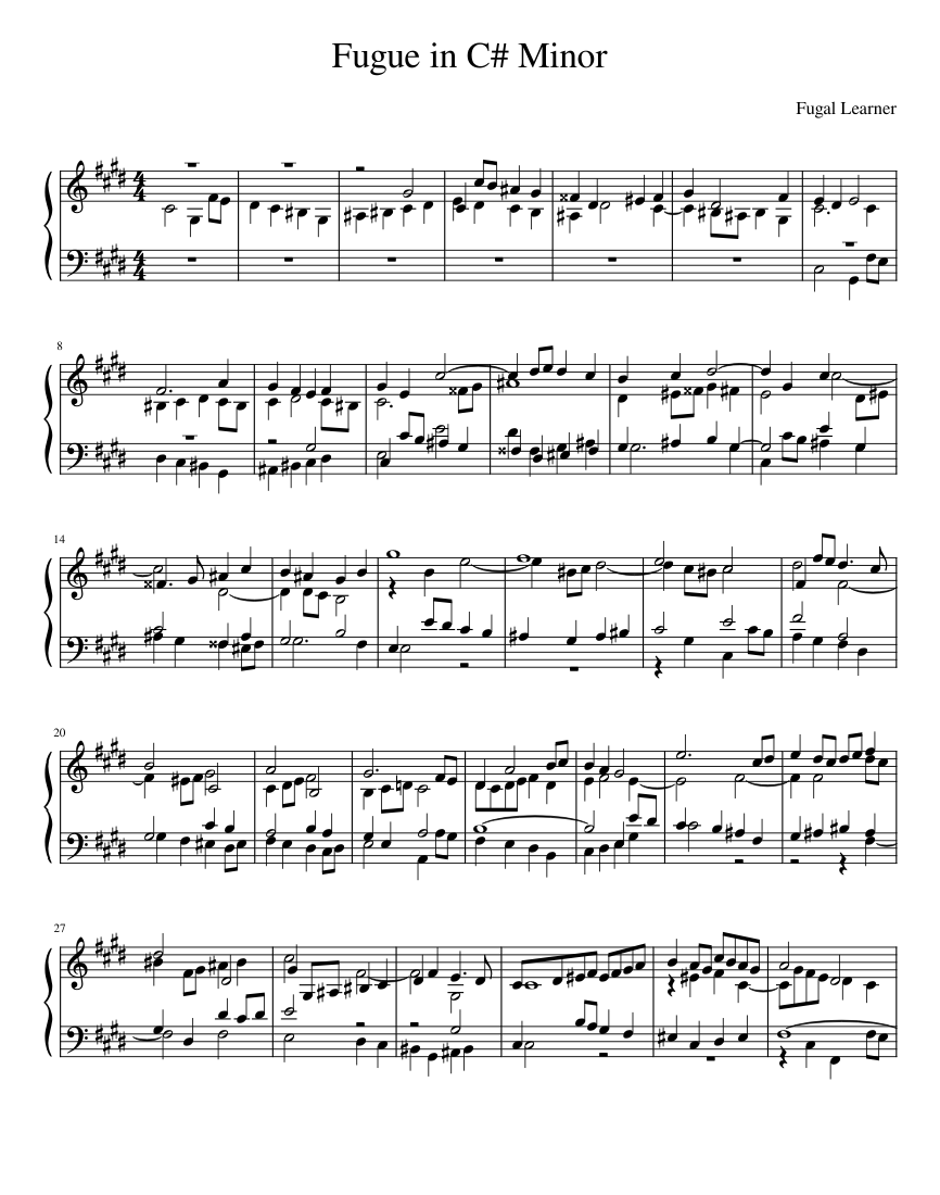 Fugue in C# Minor Sheet Music for Piano (Solo) Easy | MuseScore.com