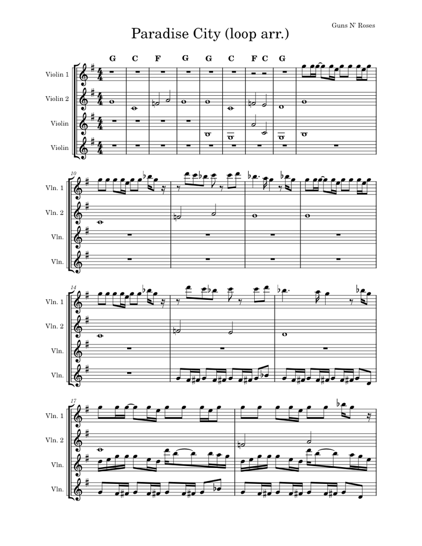 Paradise City - violin loop arr. Sheet music for Violin (String Trio ...