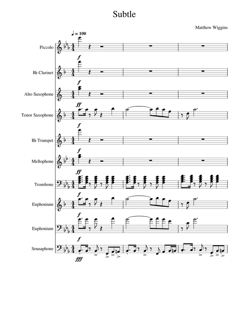 Subtle Sheet music for Mellophone, Flute piccolo, Clarinet in b-flat, Saxophone alto & more ...