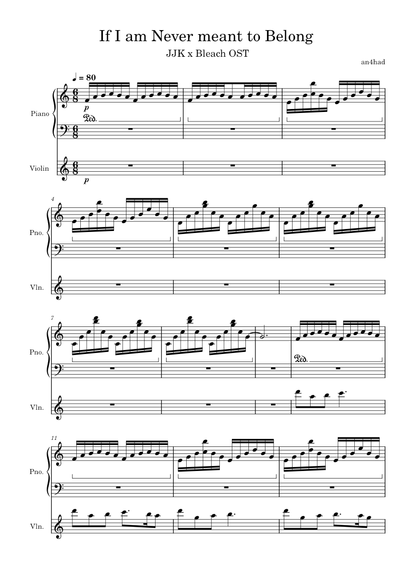 If I Am Never Meant To Belong Sheet Music for Piano, Violin (Solo ...