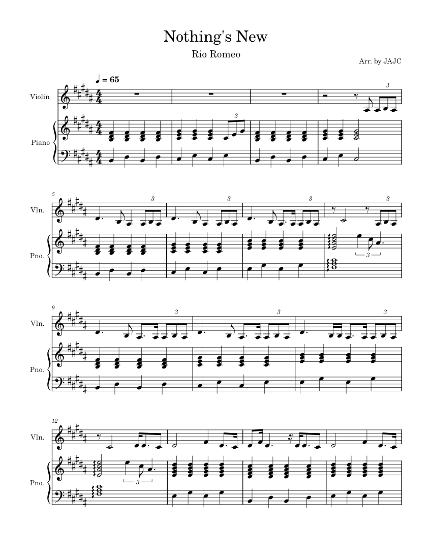 Nothing’s New – Rio Romeo Sheet Music for Piano, Violin (Mixed Duet ...