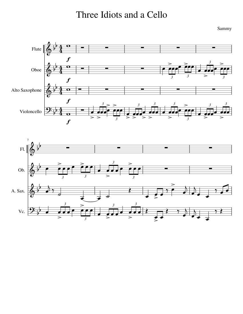 Three_Idiots_and_a_Cello Sheet music for Flute, Oboe, Saxophone alto ...