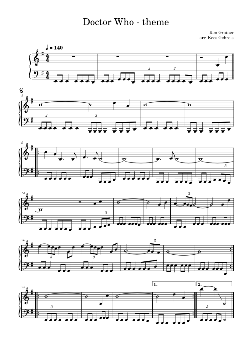 Doctor Who Theme – Ron Grainer Sheet Music for Piano (Solo) Easy ...