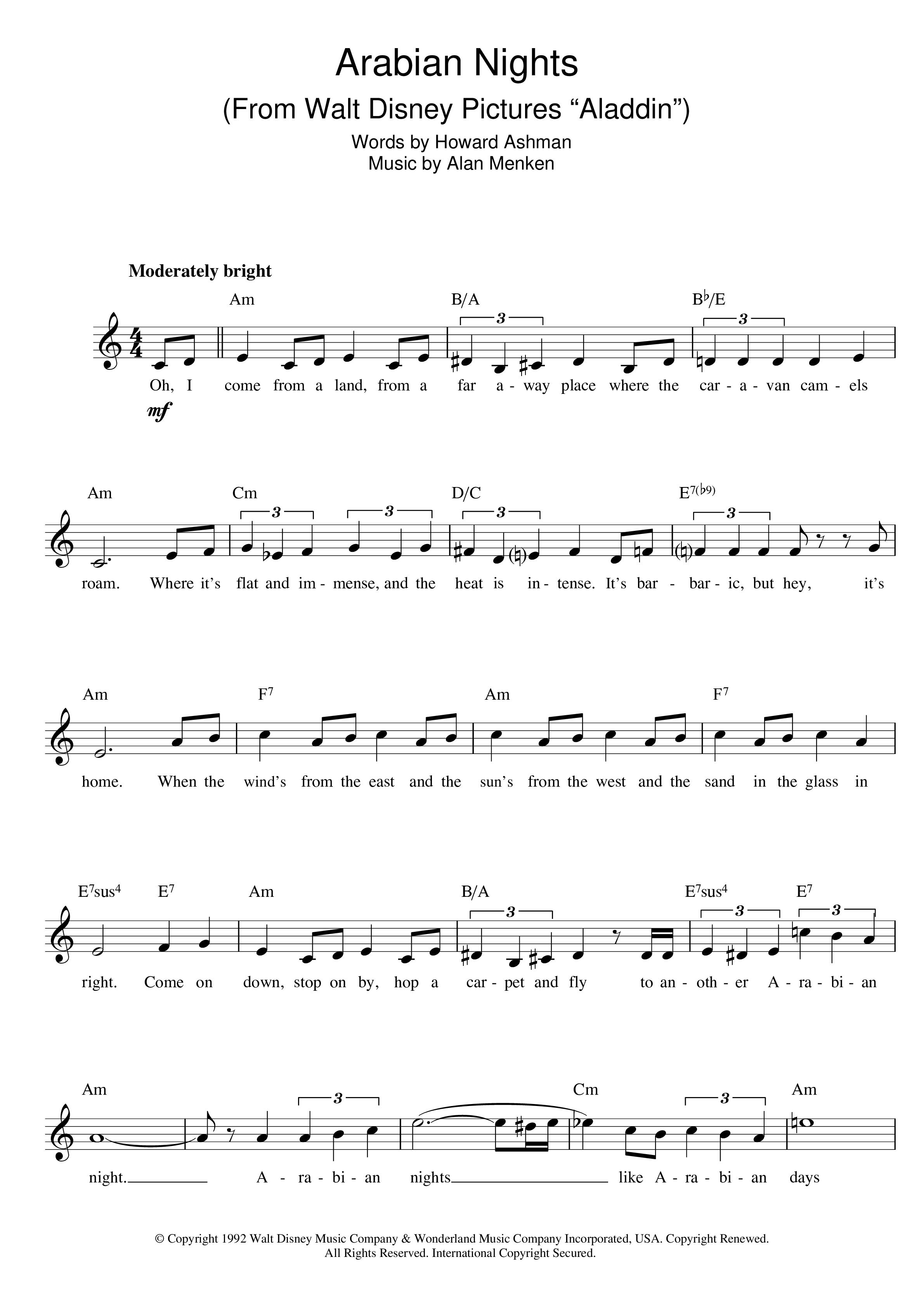 Play Official version of Arabian Nights Sheet Music by Alan Menken for ...