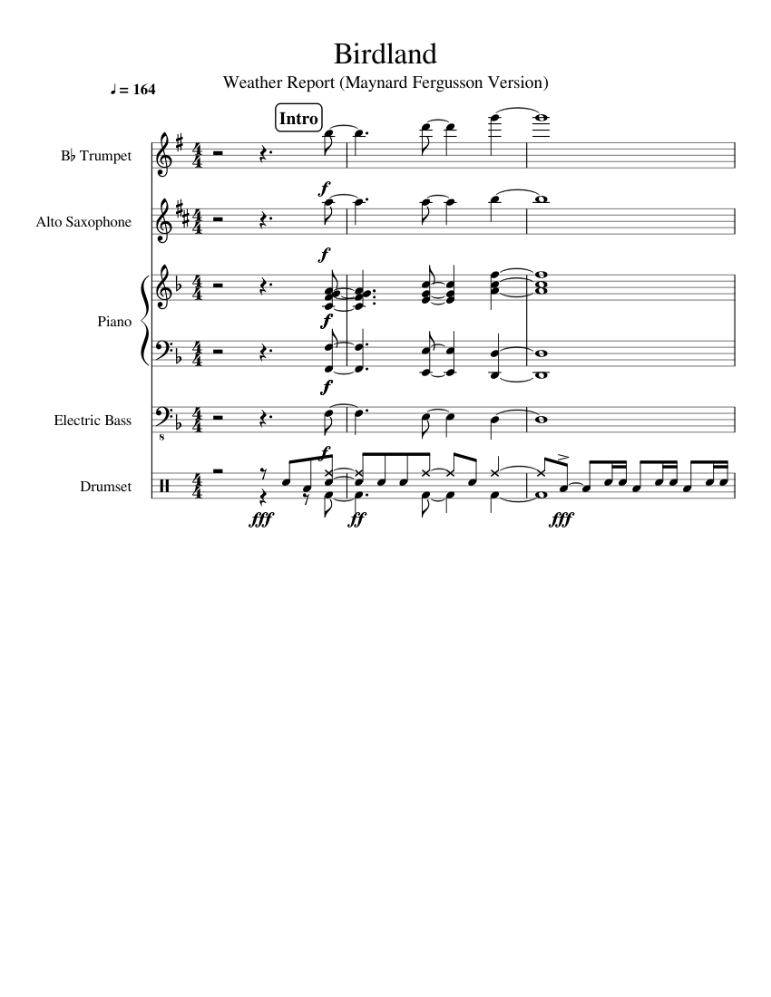 Birdland Sheet music for Piano, Trumpet (In B Flat), Drum Group ...