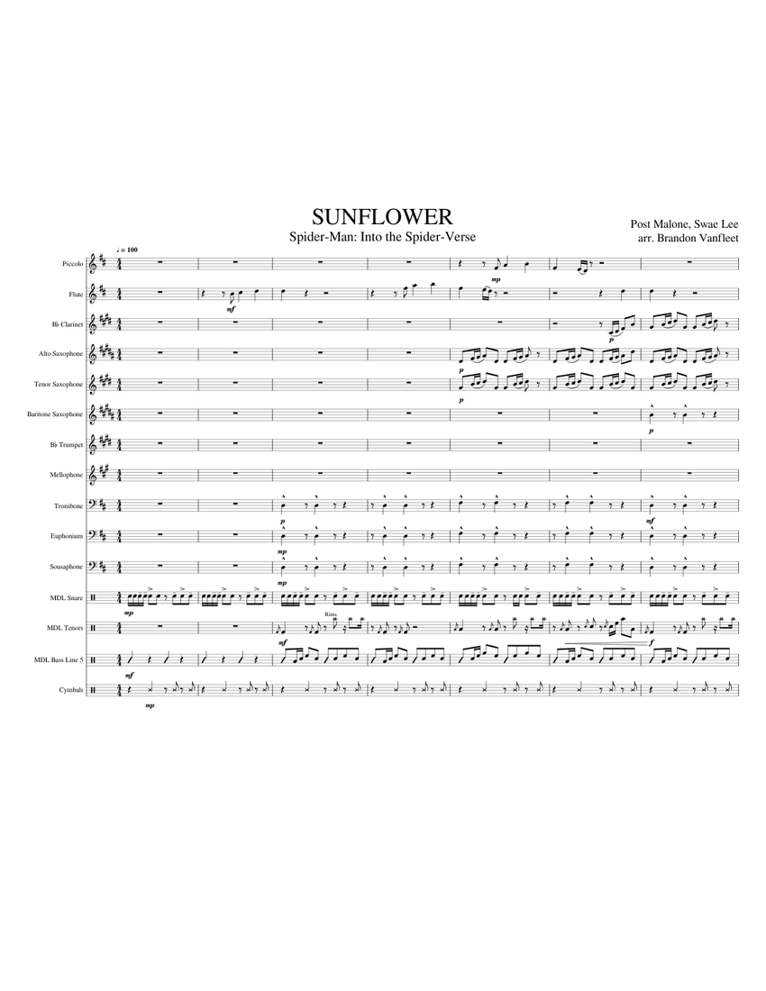 SUNFLOWER Sheet music for Trombone, Euphonium, Mellophone, Flute ...