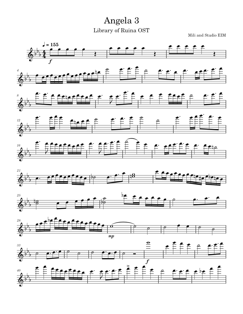 Library of Ruina (Angela 3) – StudioEIM Violin Sheet Music for Violin ...