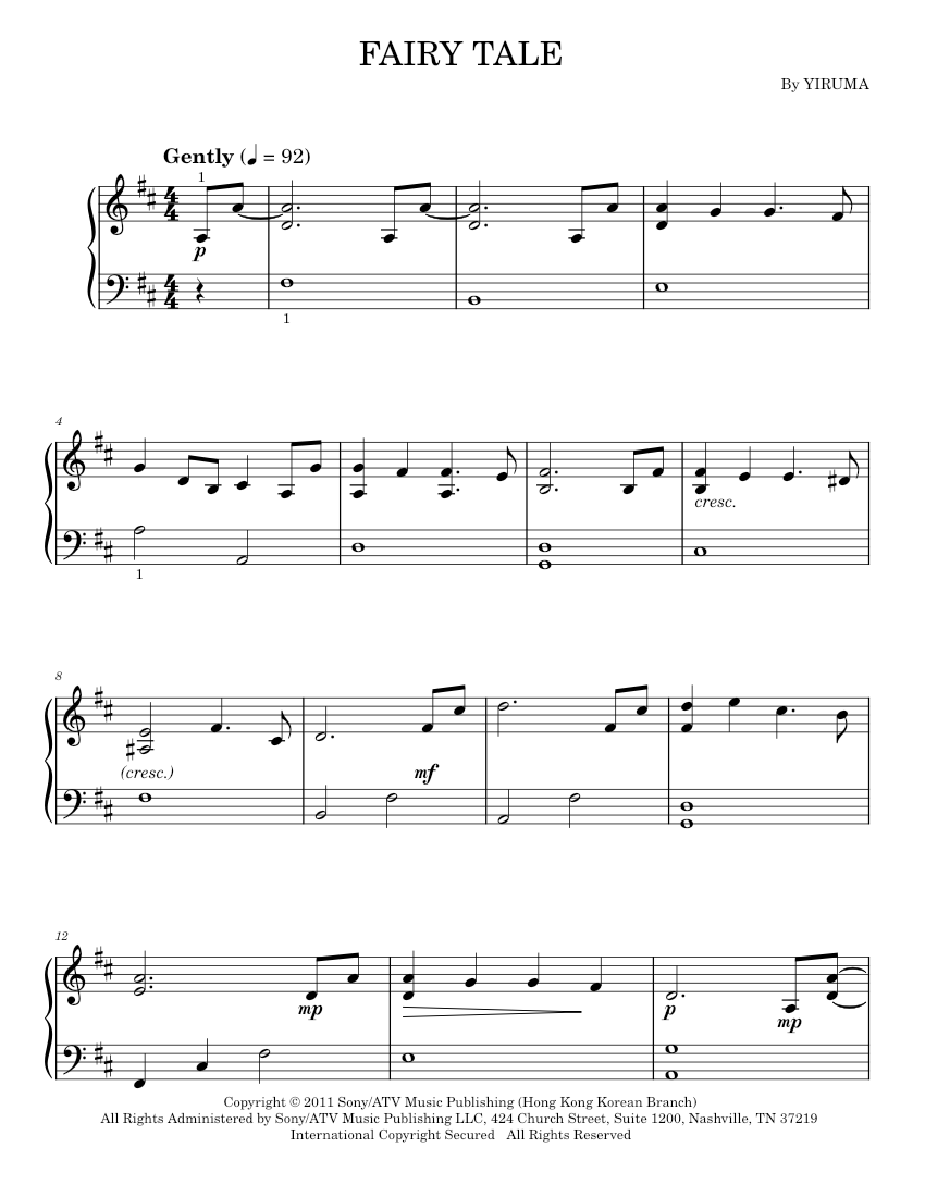 Play Official version of Fairy tale Sheet Music by Yiruma for Piano ...