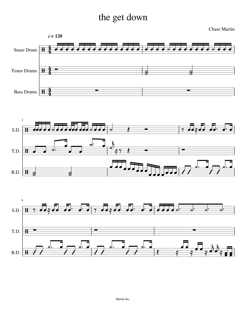 The Get Down Sheet music for Snare drum, Tenor drum, Bass drum ...