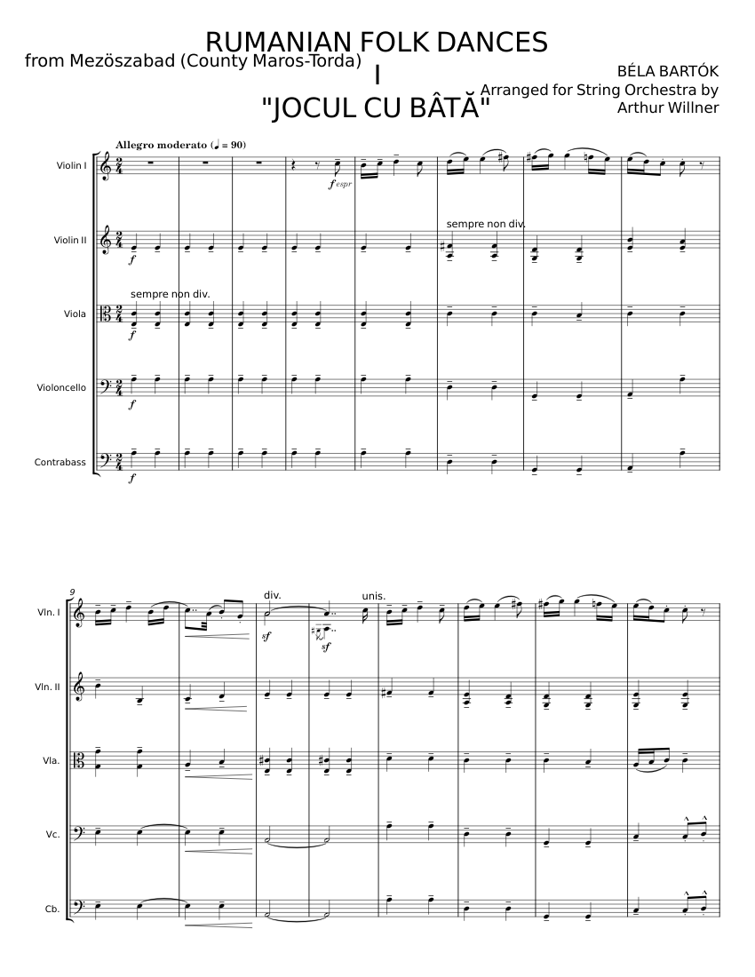 RUMANIAN FOLK DANCES – BÉLA BARTÓK Sheet Music for Violin, Viola, Cello ...
