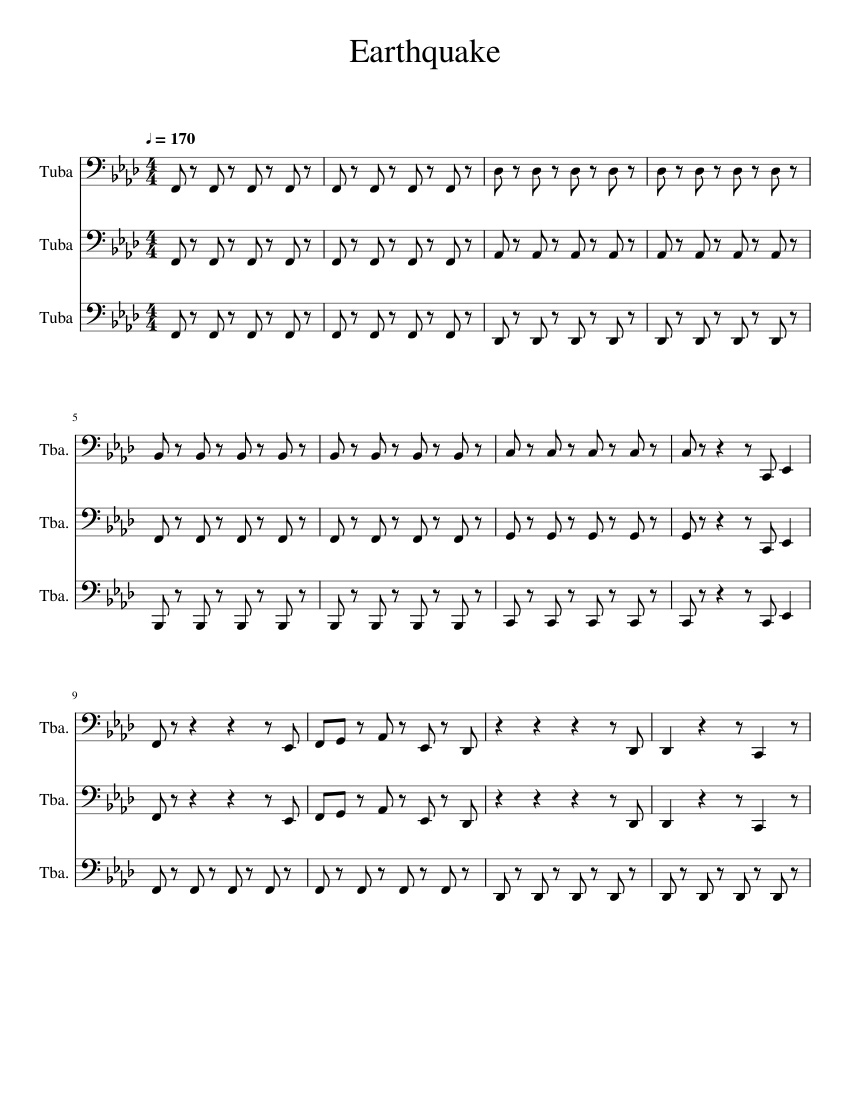 Earthquake Sheet music for Tuba (Brass Trio) | Musescore.com