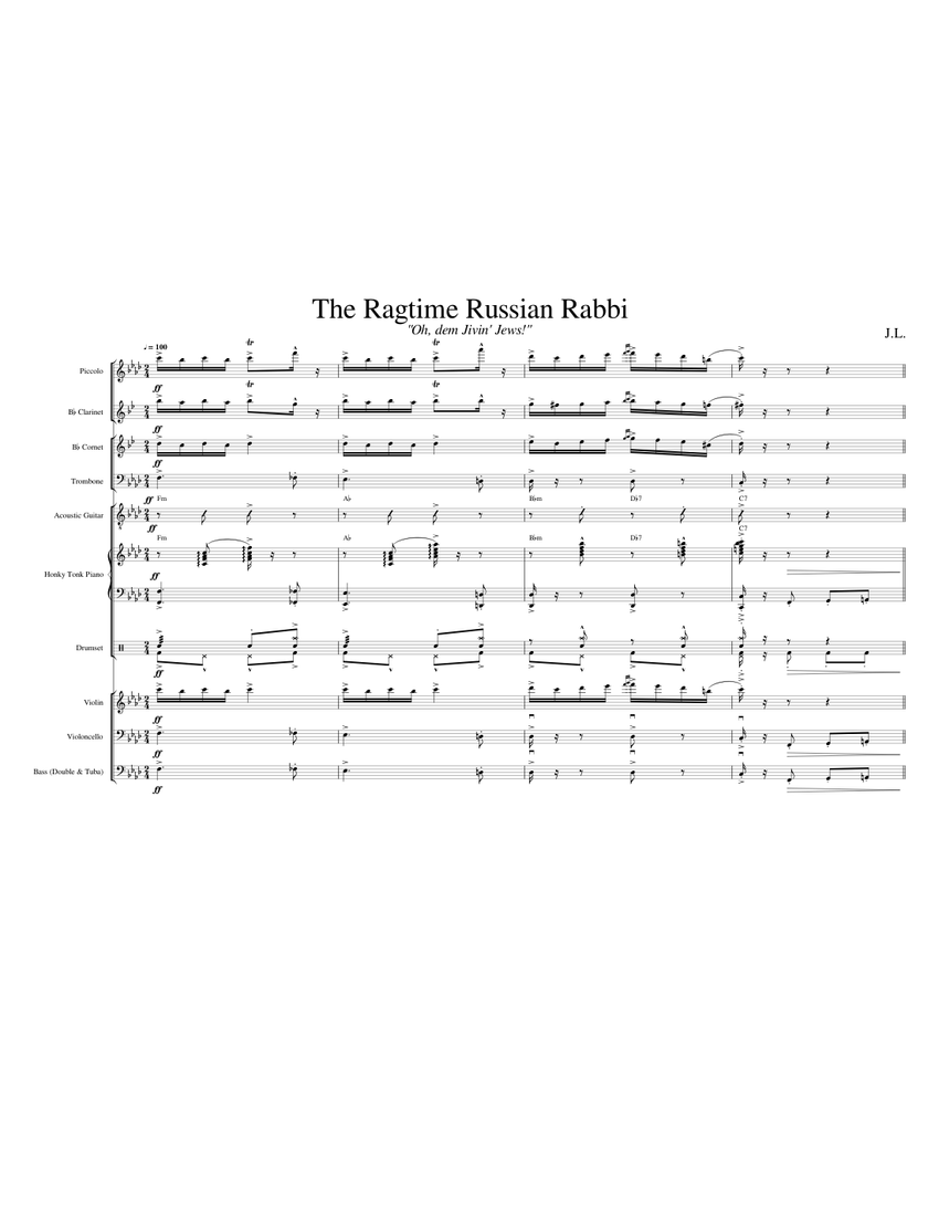 The Ragtime Russian Rabbi Sheet music for Piano, Trombone, Cornet ...